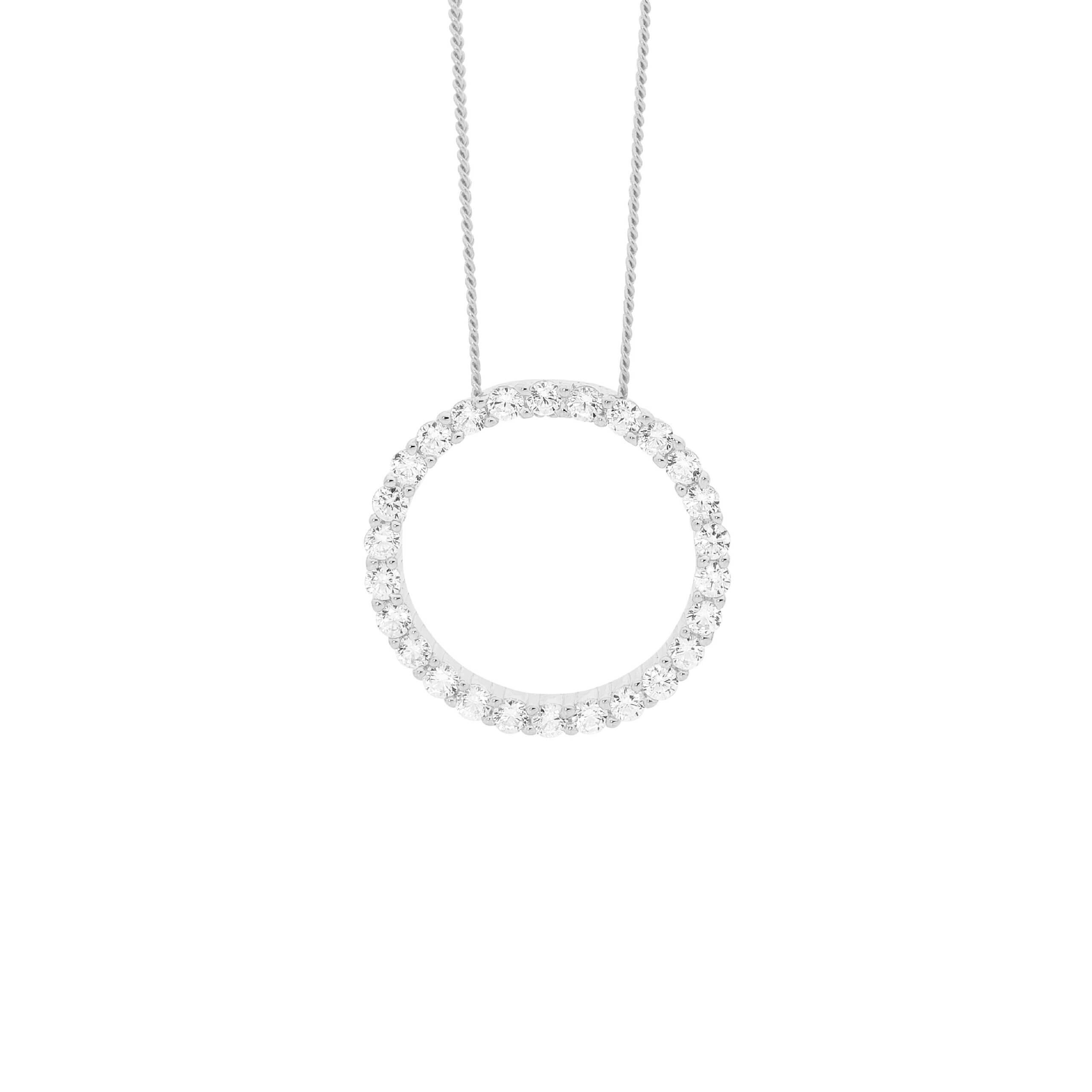 Sterling silver white cubic zirconia | 15mm Circle Pendant